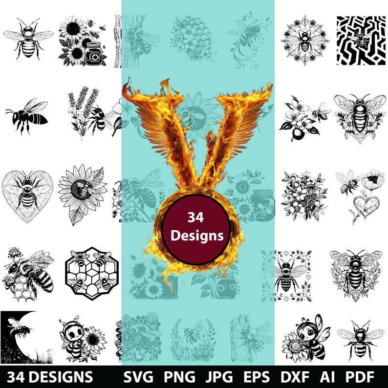 34 Bee Bundle Laser Bumble Bee Svg, Dxf, Eps, Ai, Pdf, Jpg, Png ...