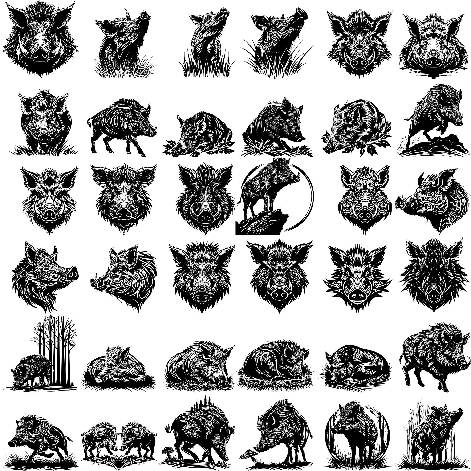 150+ Wild Boar Bundle Svg, Dxf, Eps, Ai, Pdf, Jpg, Png Hunting ...
