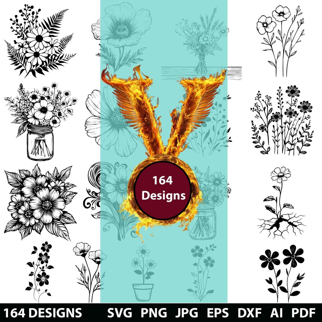 164 Wildflowers Bundle Svg, Dxf, Eps, Ai, Pdf, Jpg, Png Botanical ...
