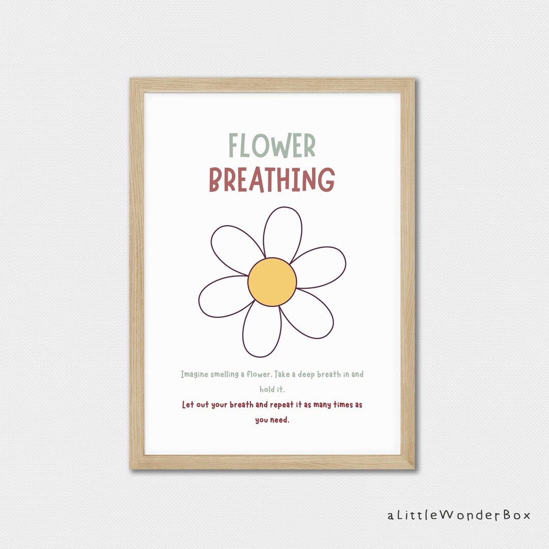 Flower Breathing Poster, Breathing Technique Art for Therapy Office ...