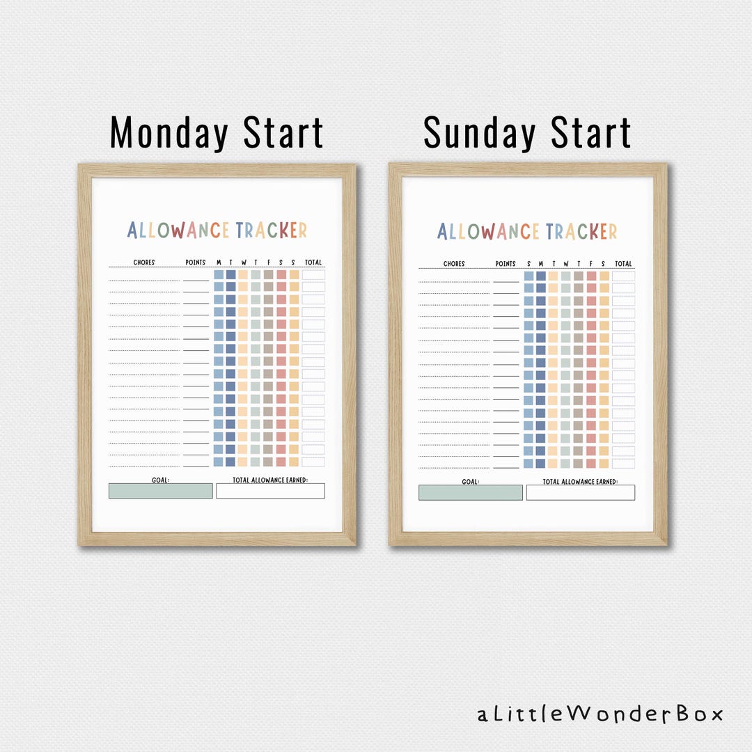 Allowance Tracker Chart Printable, Kids Chore Chart, Prize Chart Print ...