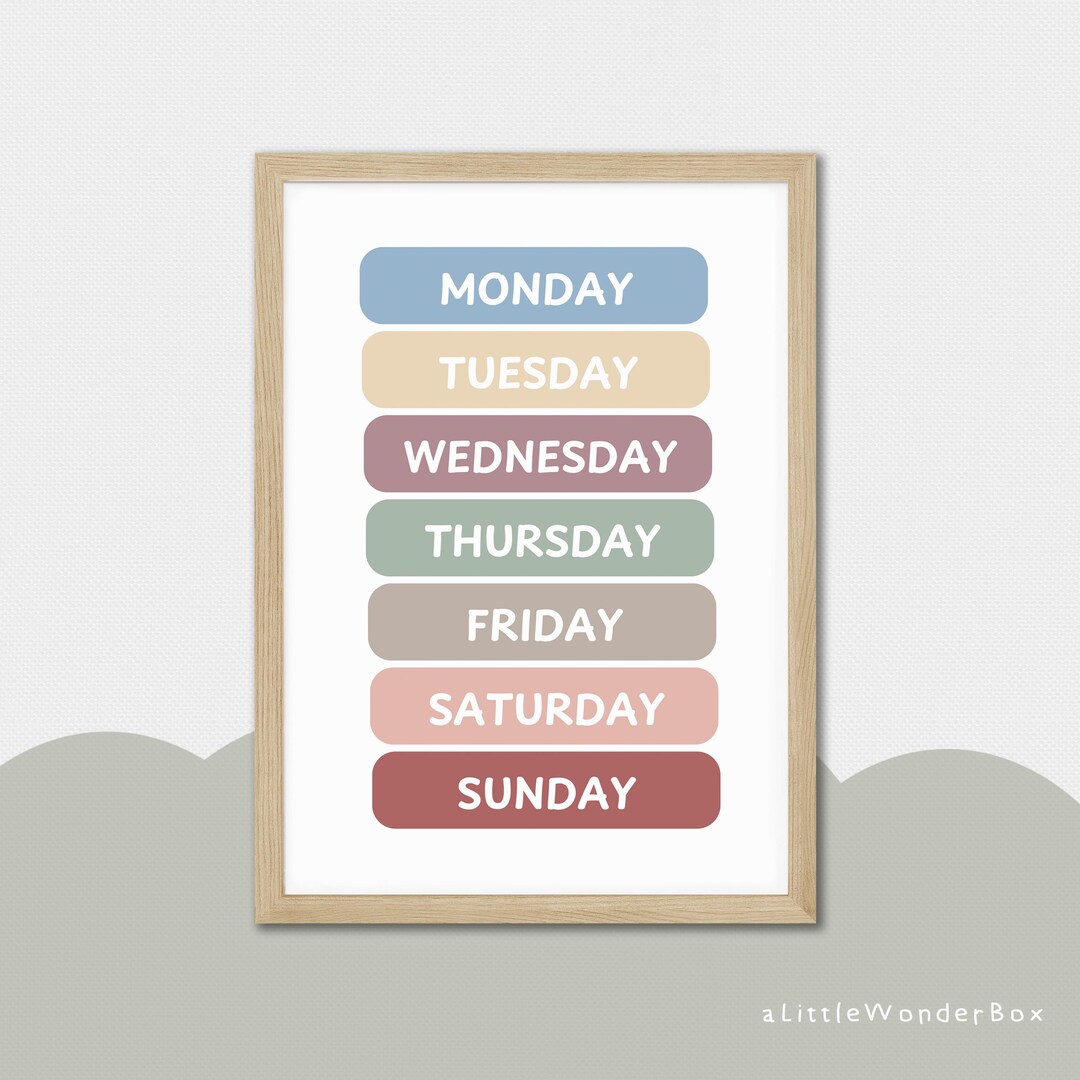 Days of the Week Printable Poster,montessori Educational Prints ...