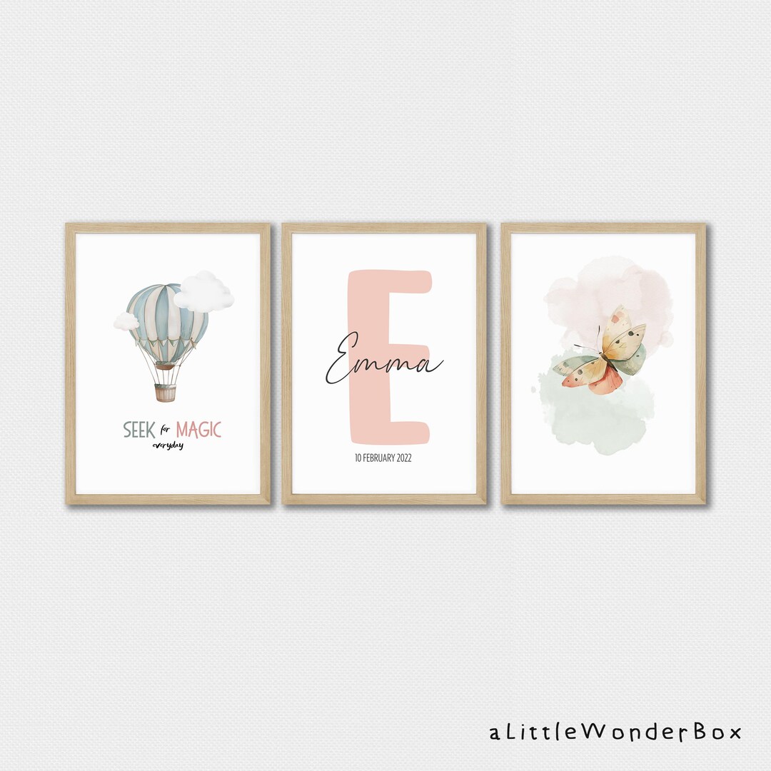 Custom Printable Set of 3 Name Initial Date of Birth, Personalised ...