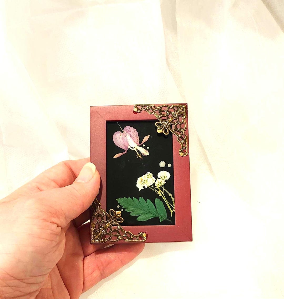 Bleeding Heart Handmade Pressed Floral Arrangement With Glow in the ...