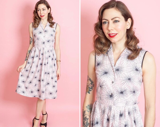 Vintage 1950s Pink Atomic Print Shirtwaist Dress/ 50's Printed Cotton ...