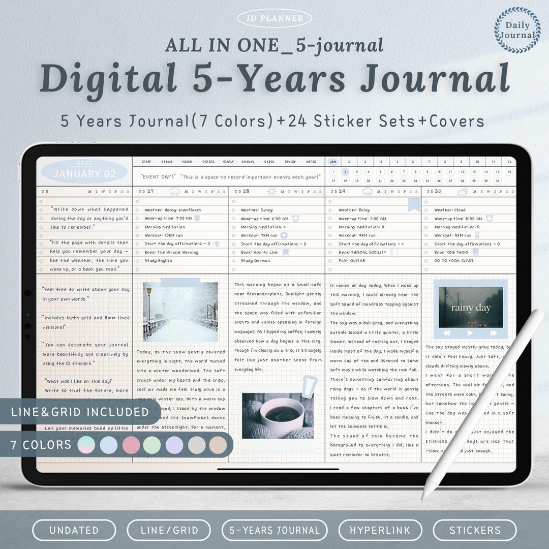 Digital 5-year Journal, Daily Diary, Undated Digital Journal, 3 Year ...