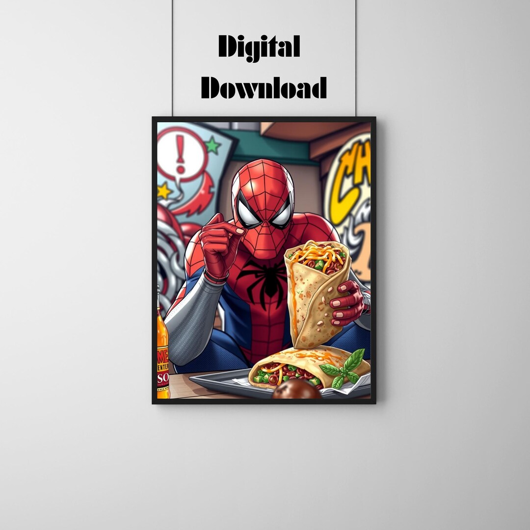 Trendy Funny Spider-man Eating Burrito Poster, Spider-man Superhero ...