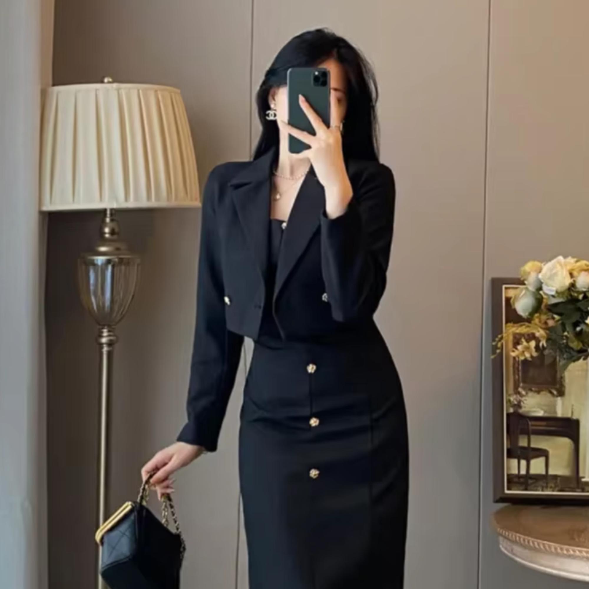 Chic Long Sleeve Suits 2 Pieces Sets –black Formal Suit Women's ...