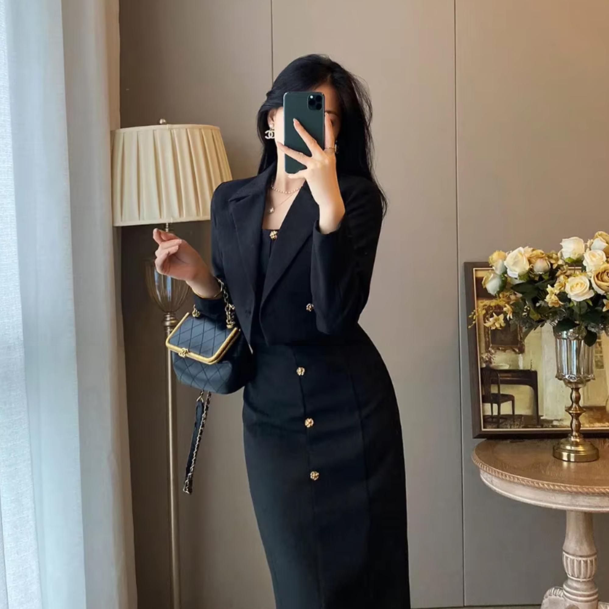 Chic Long Sleeve Suits 2 Pieces Sets –black Formal Suit Women's ...