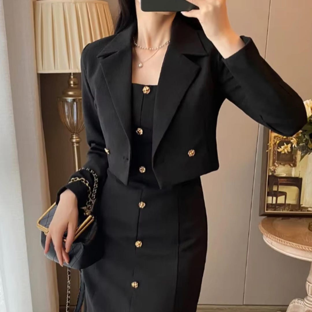 Chic Long Sleeve Suits 2 Pieces Sets –black Formal Suit Women's ...
