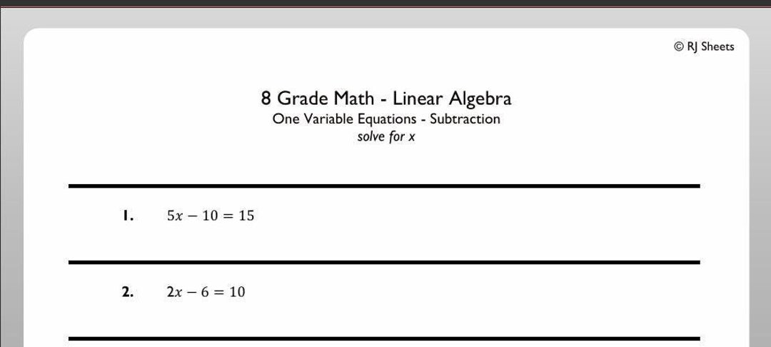 8th Grade Linear Algebra Equations Worksheet With Answers and ...