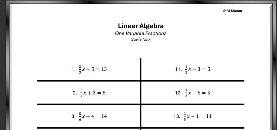 Linear Algebra Worksheet With 20 Questions. Answers Included. Includes ...