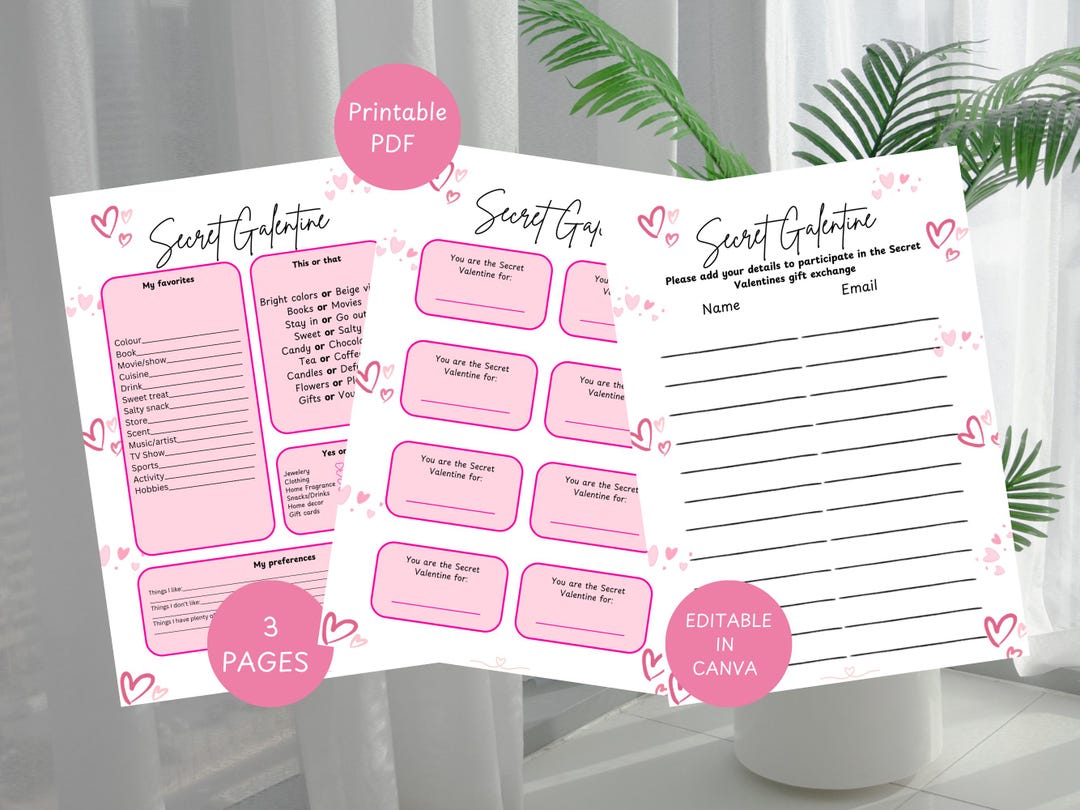 Editable Secret Galentine Gift Questionnaire Entry Form. Colleague ...