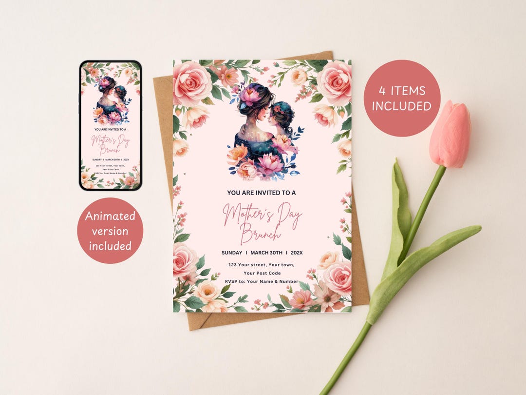 Editable Mother's Day Brunch Invite BUNDLE, Mother Daughter Invitation ...