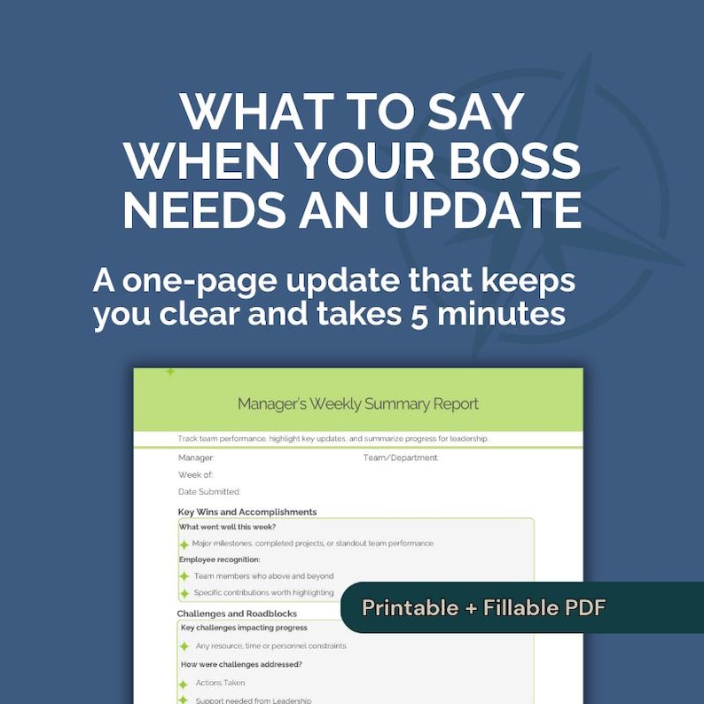 Weekly Status Report Template — Manager Upward Updates (printable PDF ...