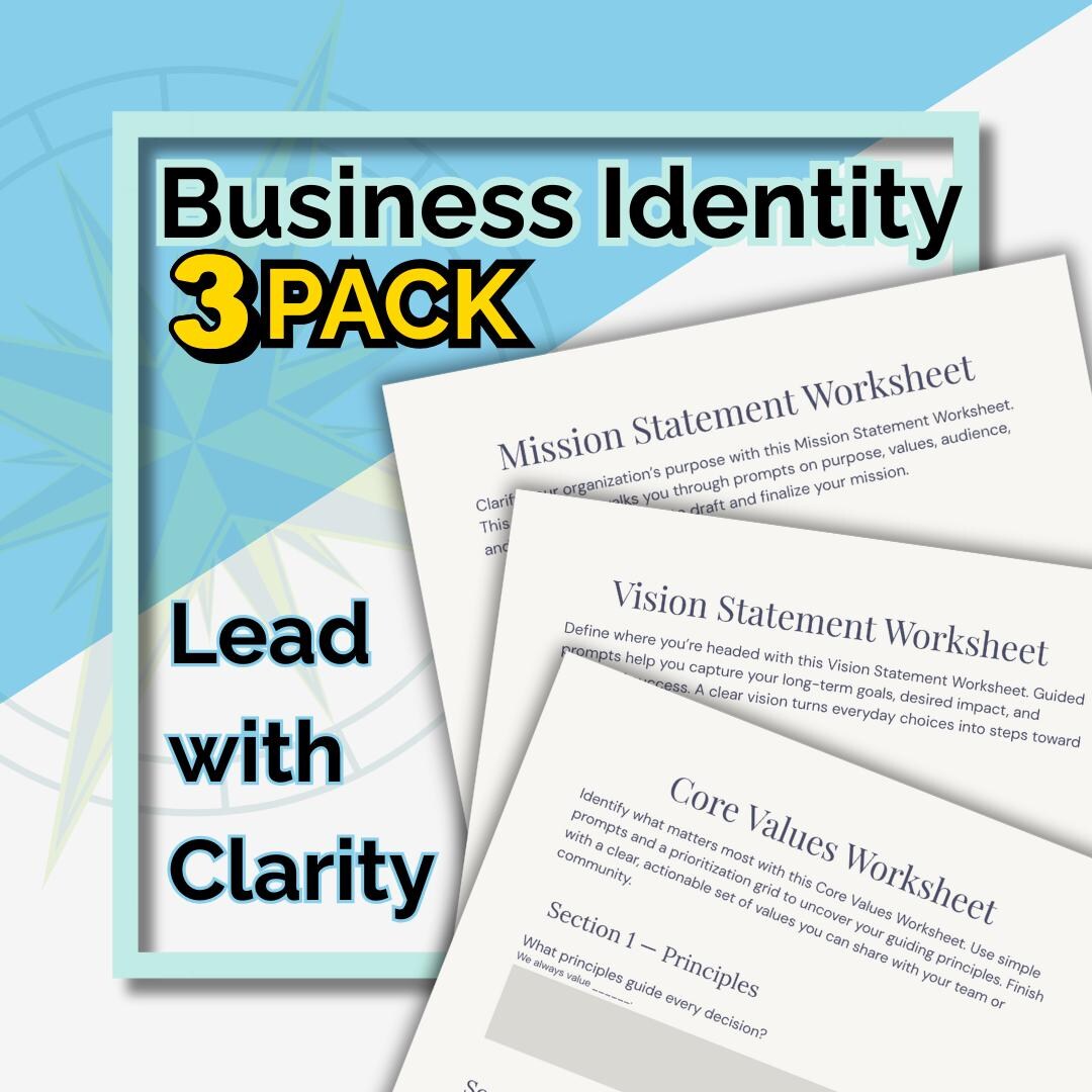 Business Identity Framework: Mission, Vision, Values Worksheets (PDF ...