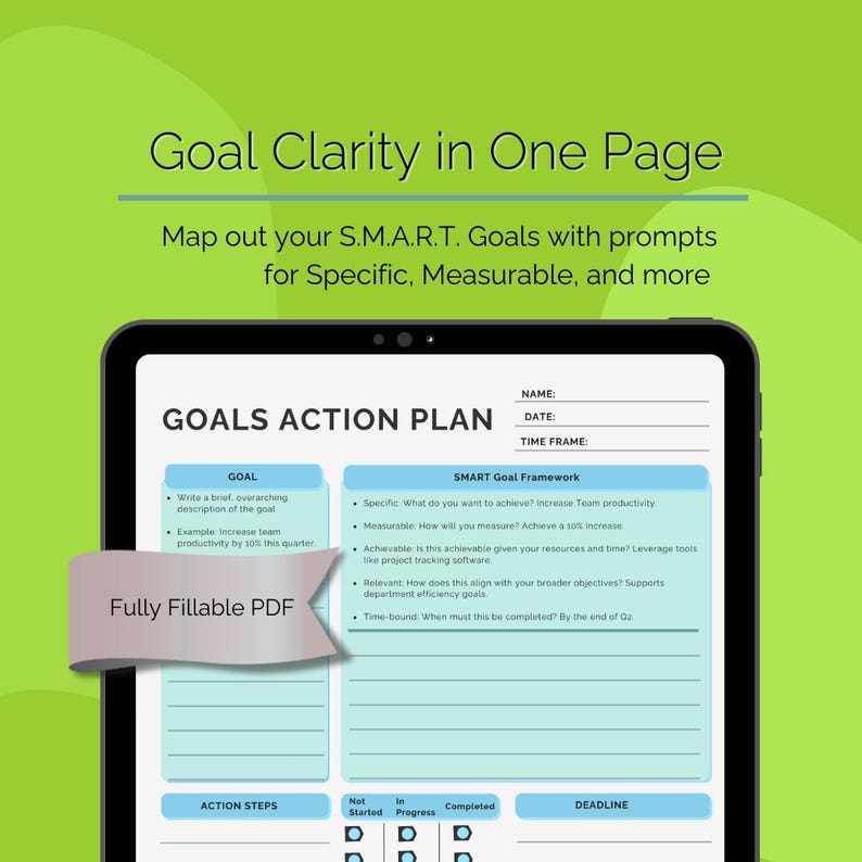 Goals Action Plan for Managers | Clear Action Steps (printable PDF) - Etsy
