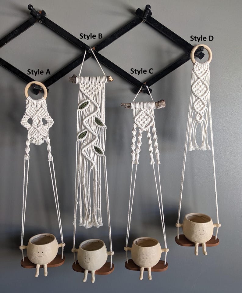 Smiley Face Pot Head Plant Holder | Handmade Macrame | Macrame Hanger ...