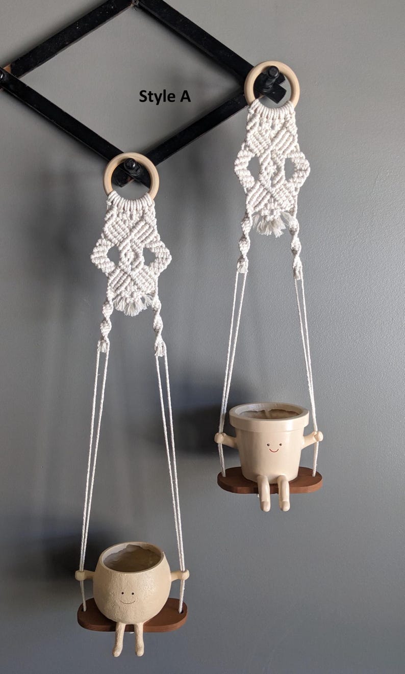 Smiley Face Pot Head Plant Holder | Handmade Macrame | Macrame Hanger ...