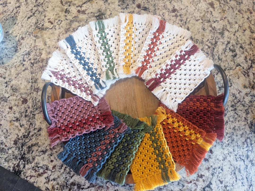 Macrame Mug Rug | Handmade Coaster With a Stripe | 33 Color Options ...