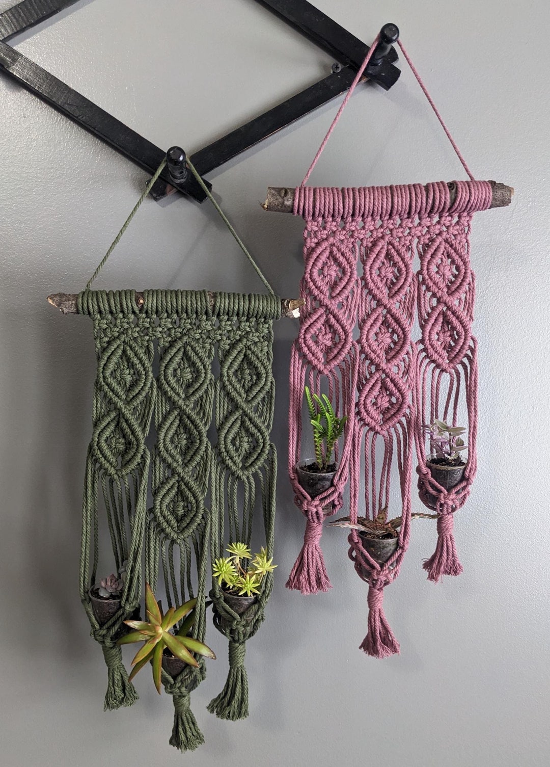 Triple Mini Plant Macrame Hanger | 33 Color Options | Shot Glass Holder ...