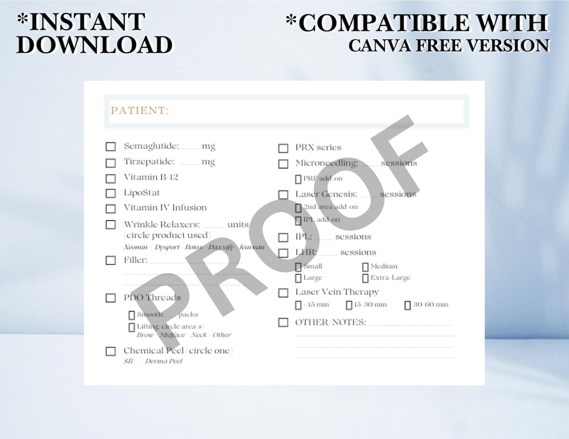 Medspa/nurse Injector Checkout Ticket- Editable Template - Etsy