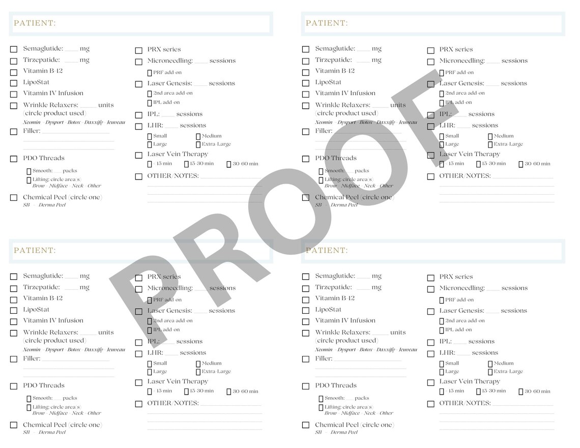 Medspa/nurse Injector Checkout Ticket- Editable Template - Etsy