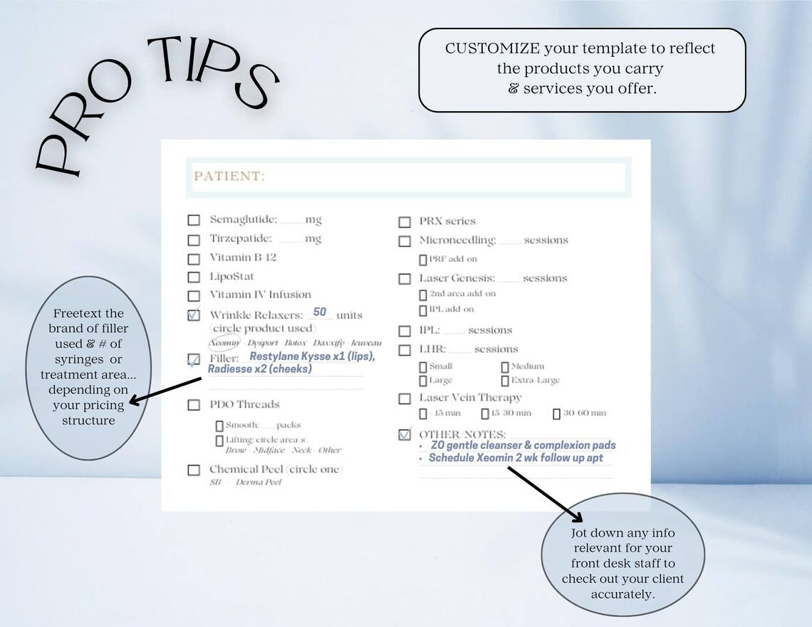 Medspa/nurse Injector Checkout Ticket- Editable Template - Etsy