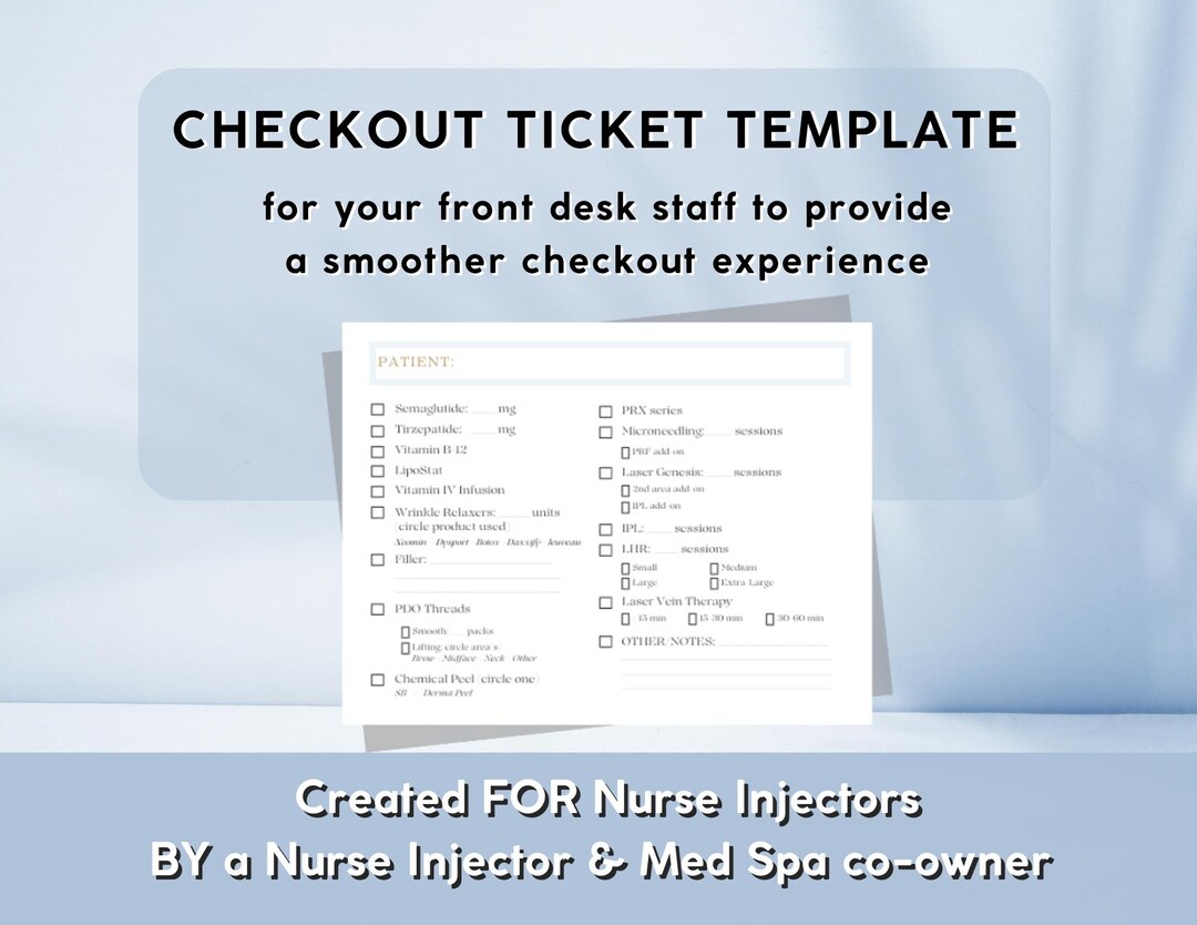 Medspa/nurse Injector Checkout Ticket- Editable Template - Etsy