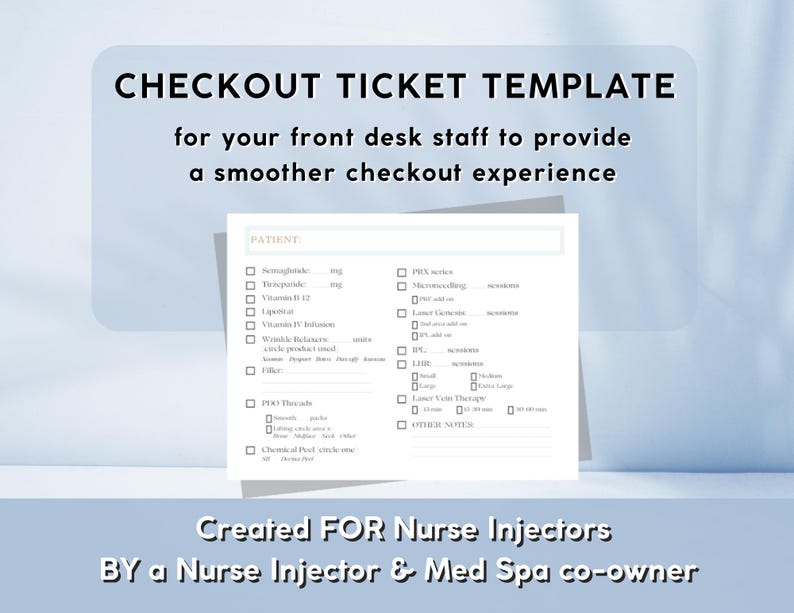 Medspa/nurse Injector Checkout Ticket- Editable Template - Etsy