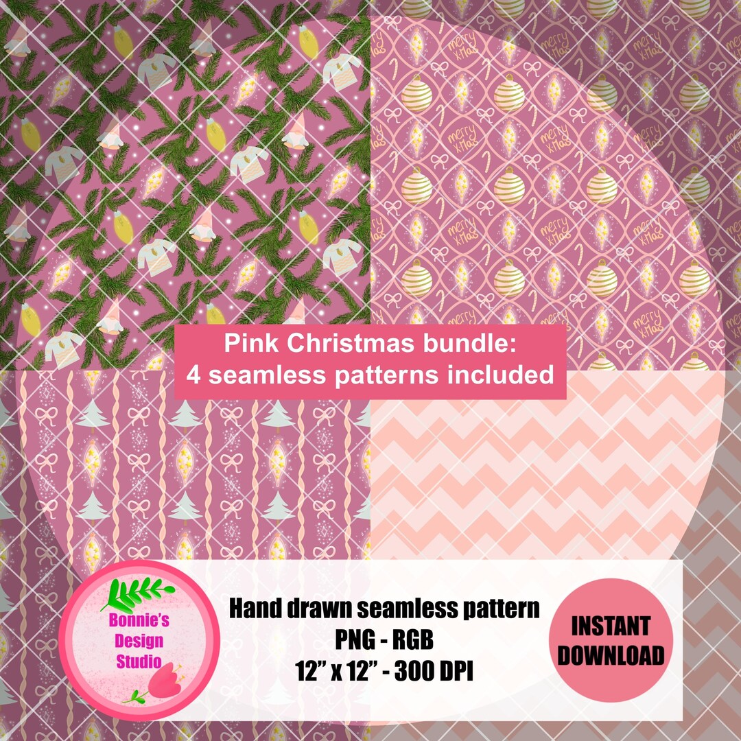 Pink Christmas Seamless Patterns Bundle | Winter Digital Paper | Hand ...
