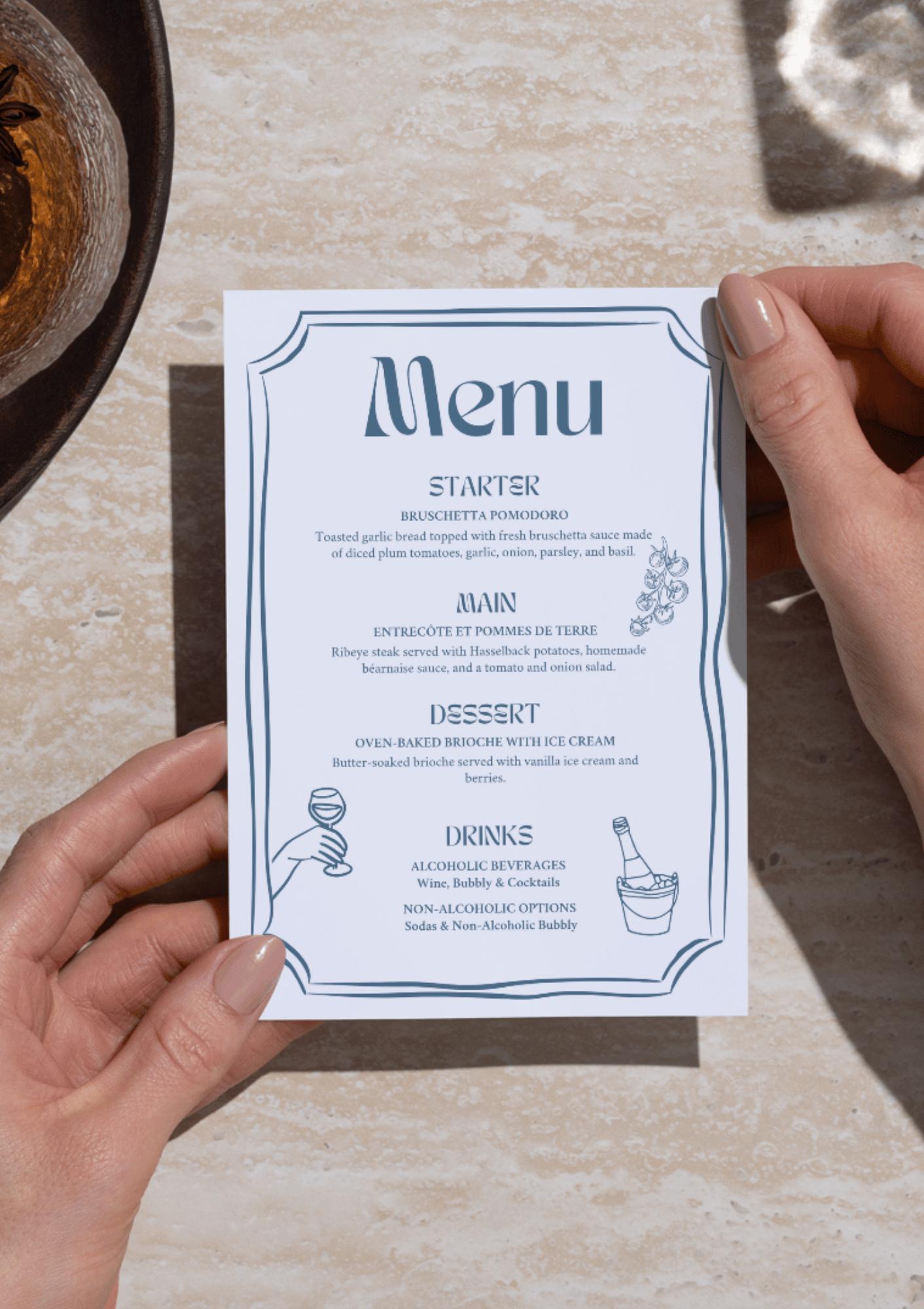 Editable Menu Template for Dinner Party - Etsy