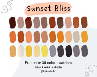 Sunset Procreate Swatches, Color Palette Plus HEX Codes, Ipad ...