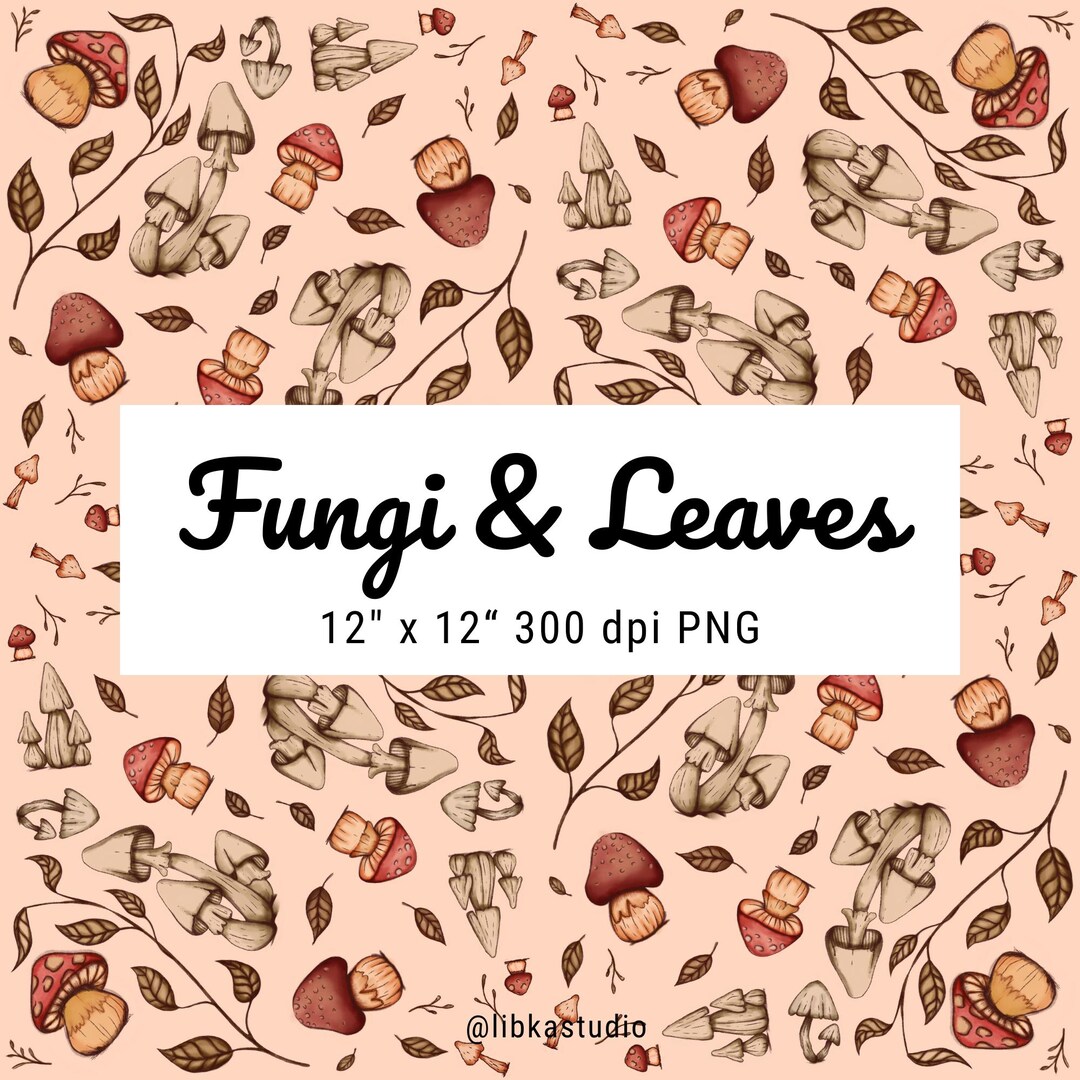 Fungi and Leaves Seamless Pattern Digital Paper Repeatable Background ...