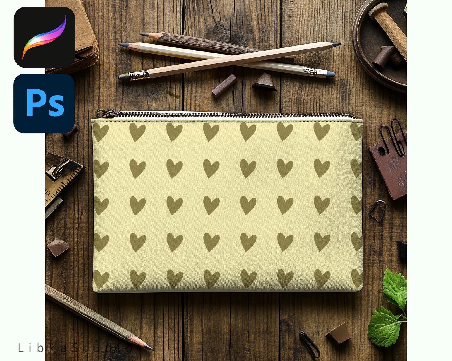 White Pencil Case Template for Procreate and Photoshop, Seamless ...