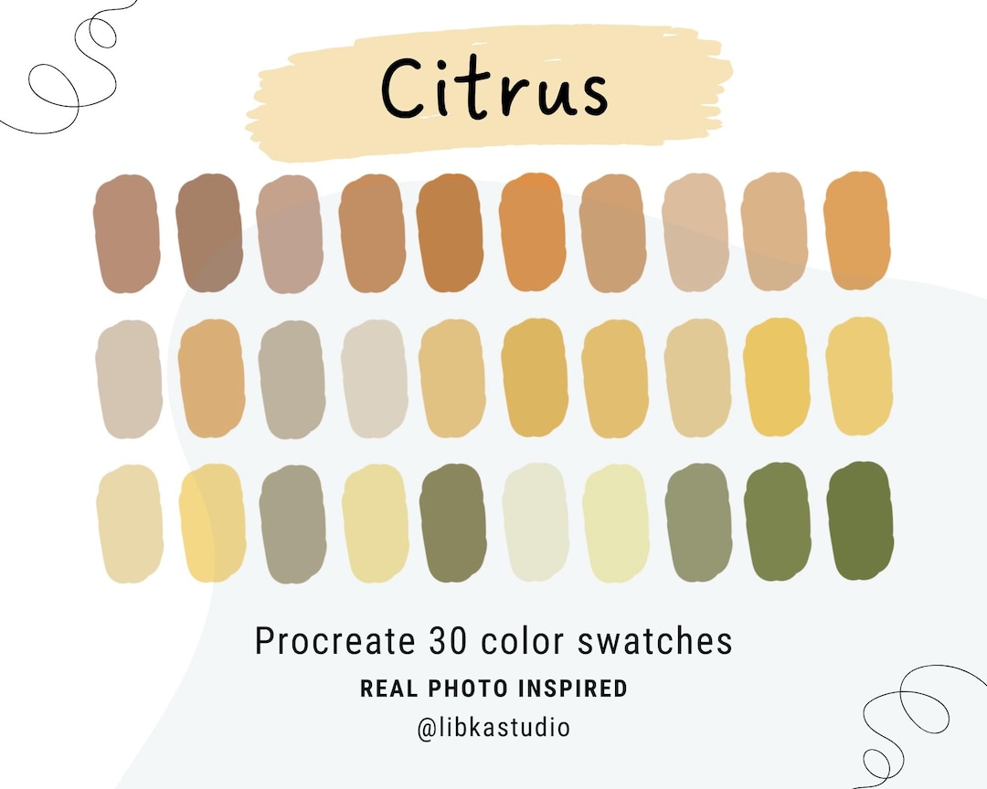 Citrus Lemon Orange Procreate Swatches, Farbpalette plus HEX-Codes ...