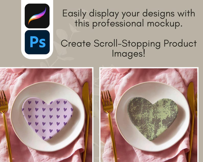 Heart Plate Mockup: Procreate, Photoshop Seamless Pattern Template ...