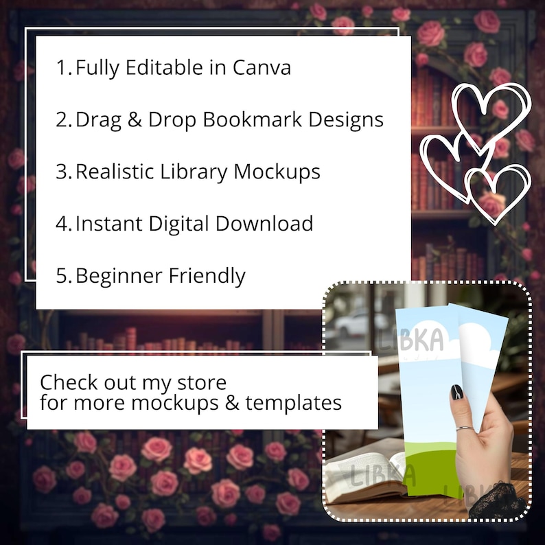Editable Canva Mockup Template - Bookmark, Drag&drop 2x6" Bookmark ...