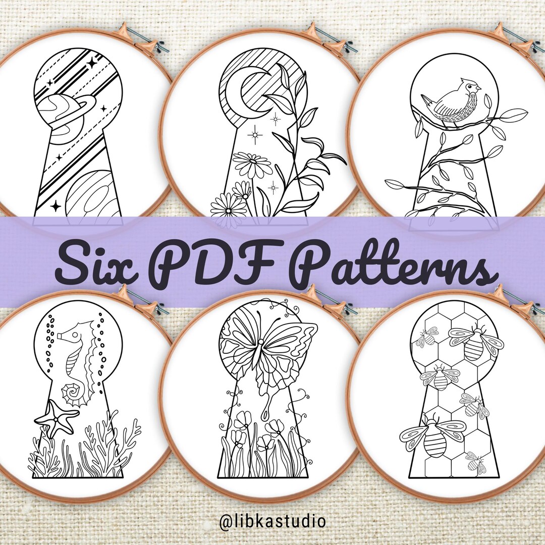 Keyhole Art PDF Embroidery Patterns | 6 Digital Patterns | 6" Inches ...