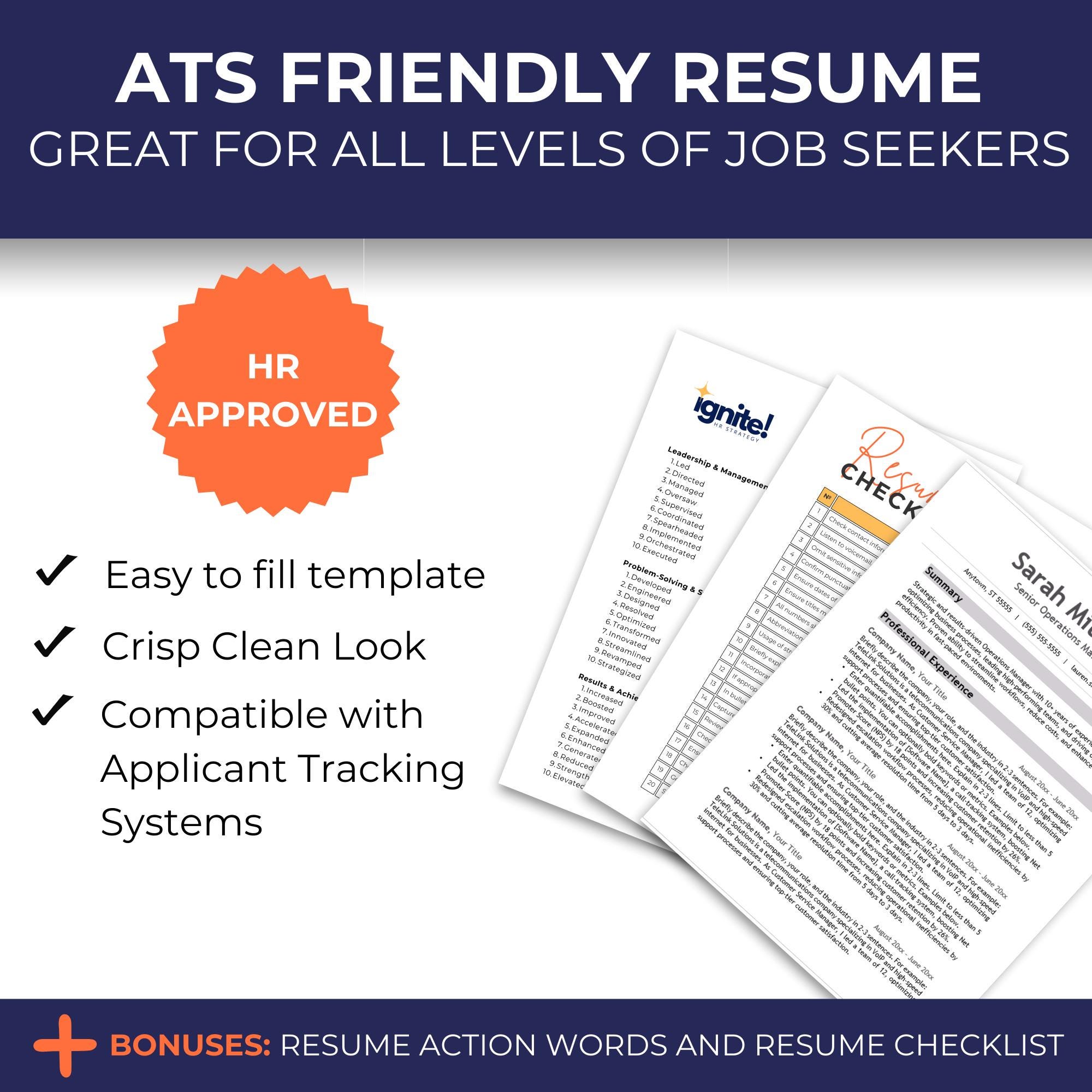 ATS Resume Template | Digital Download | CV Template ATS | Applicant ...