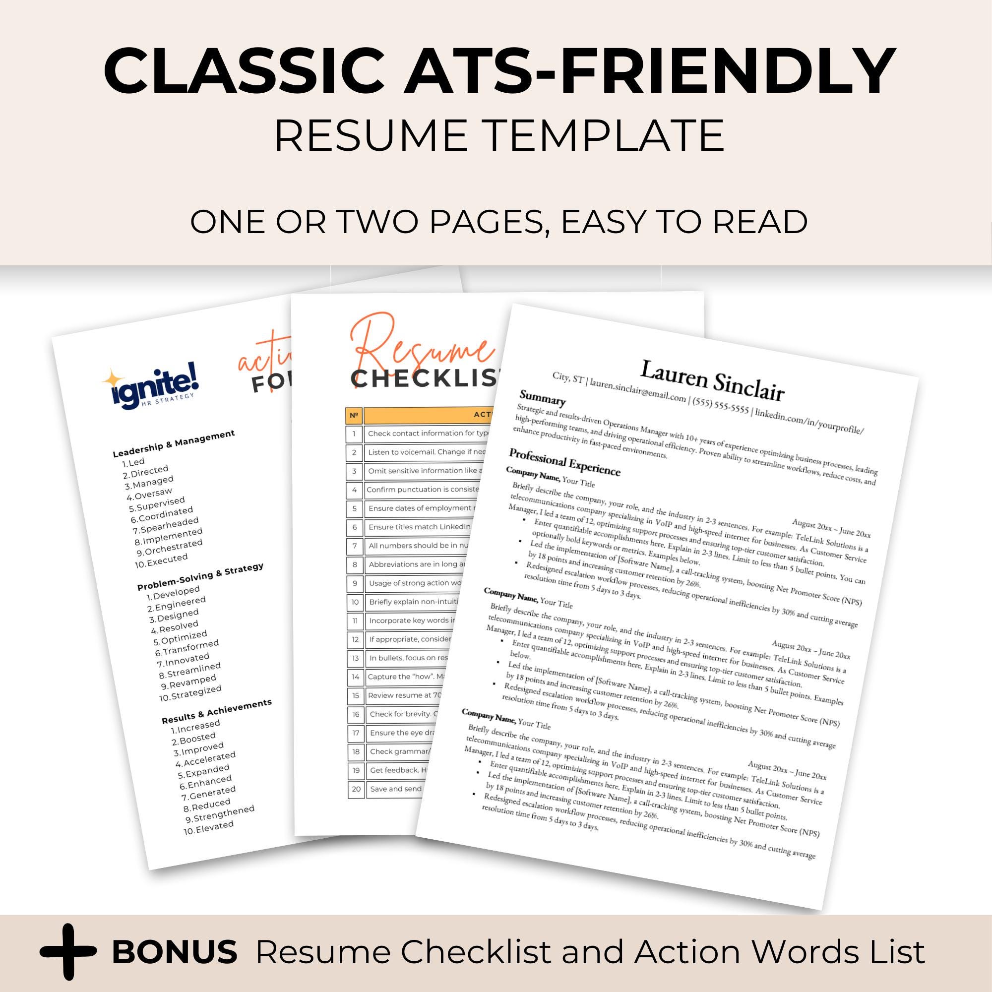 ATS Friendly Resume Template | Simple & Classic CV | Microsoft Word ...