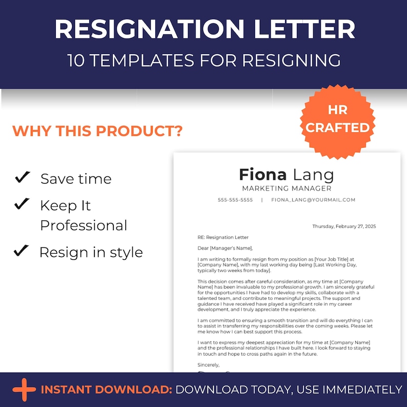 Professional Resignation Letter Template | 10 Options Editable in Word ...