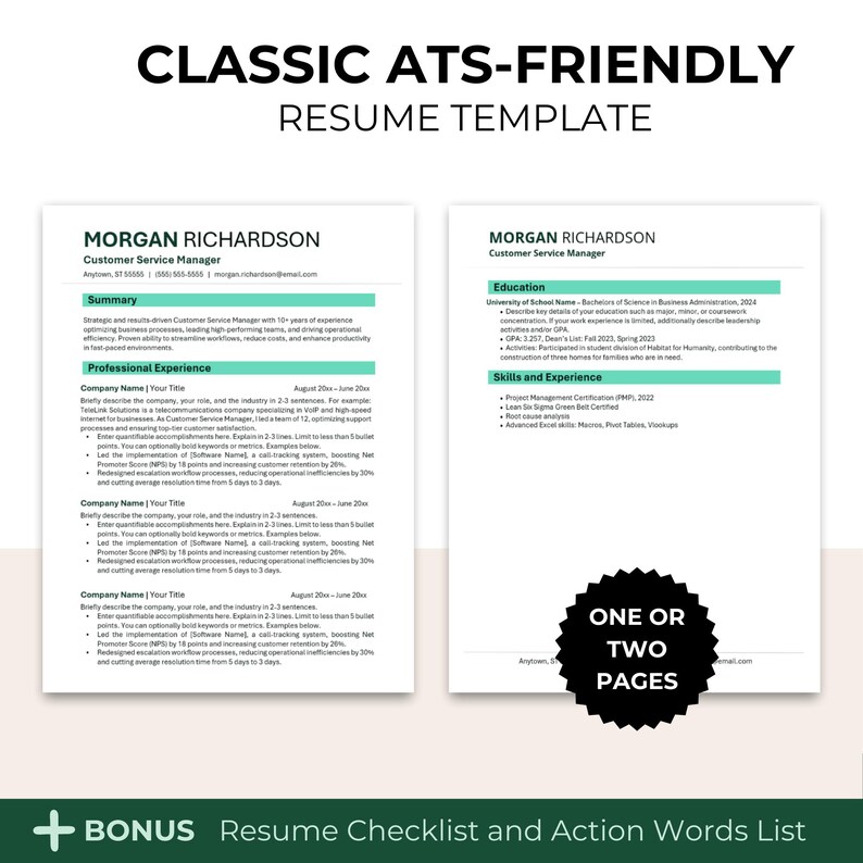 ATS Friendly Resume Template | Simple & Classic CV | Microsoft Word ...