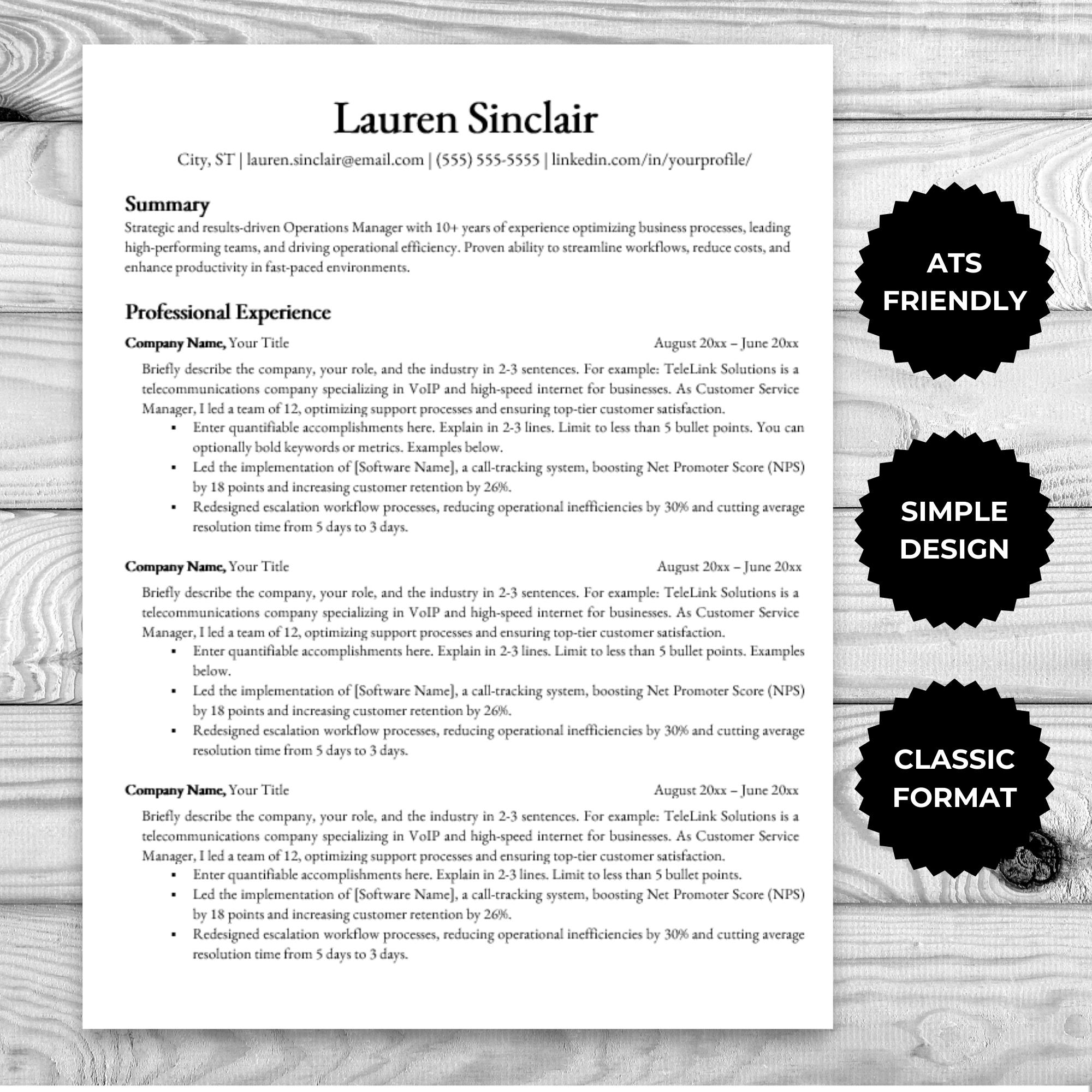 ATS Friendly Resume Template | Simple & Classic CV | Microsoft Word ...