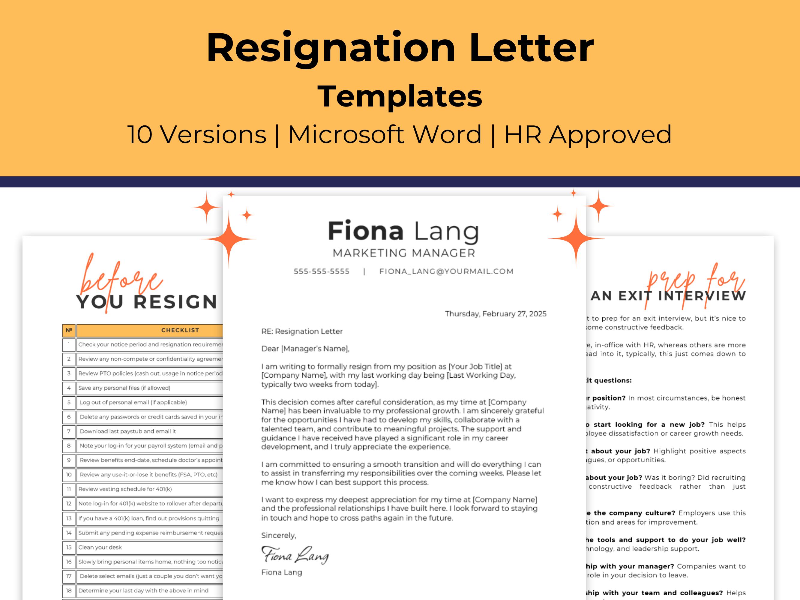 Professional Resignation Letter Template | 10 Options Editable in Word ...