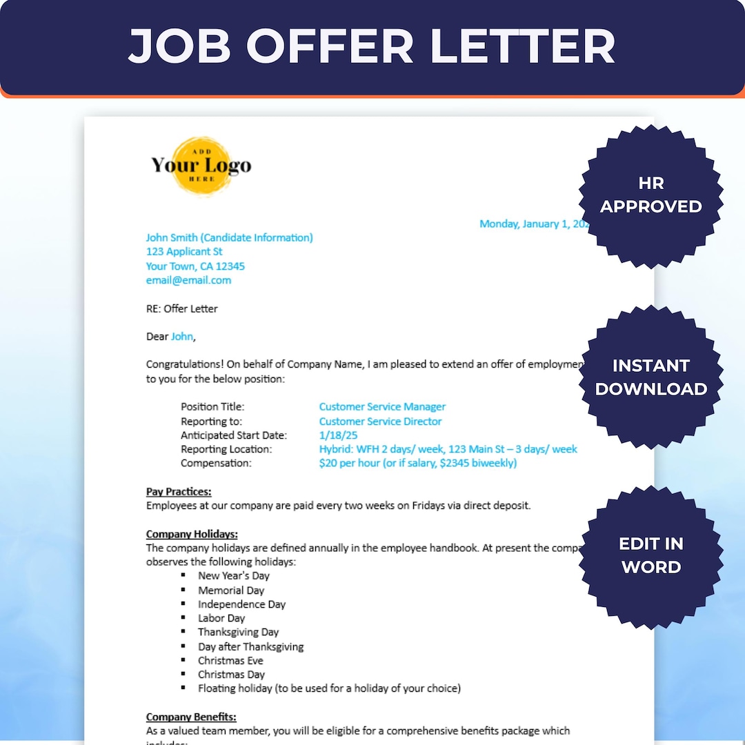 Offer Letter Template | Editable & Easy to Use | Great for Small ...