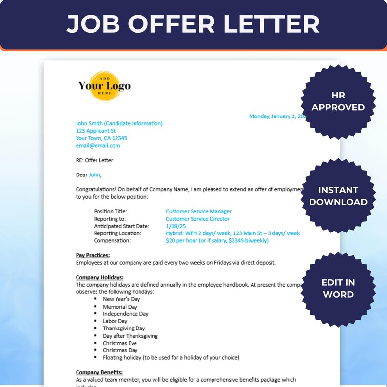 Offer Letter Template | Editable & Easy to Use | Great for Small ...