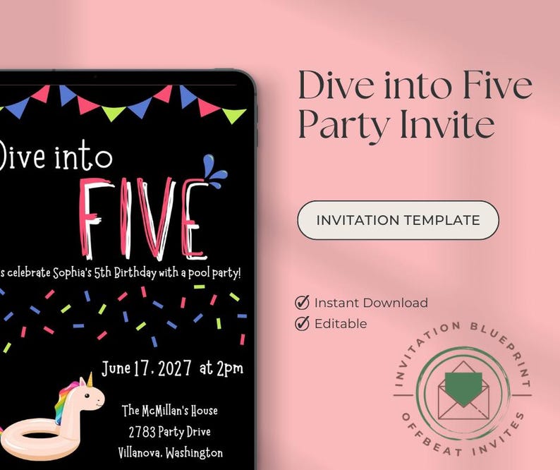 Dive Into Five Pool Party Invitation - Etsy