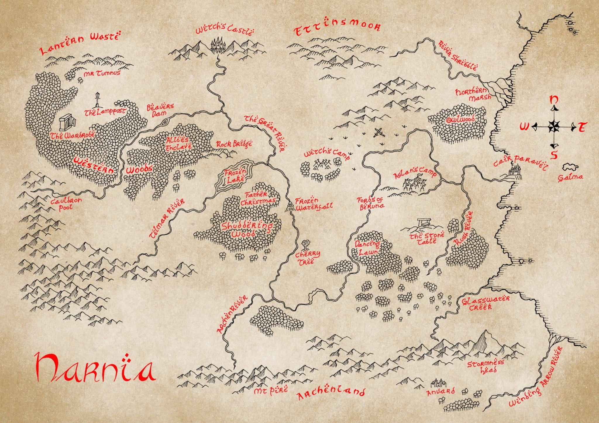 Map of Narnia Hand Drawn Tolkien Style Map Artwork - Etsy