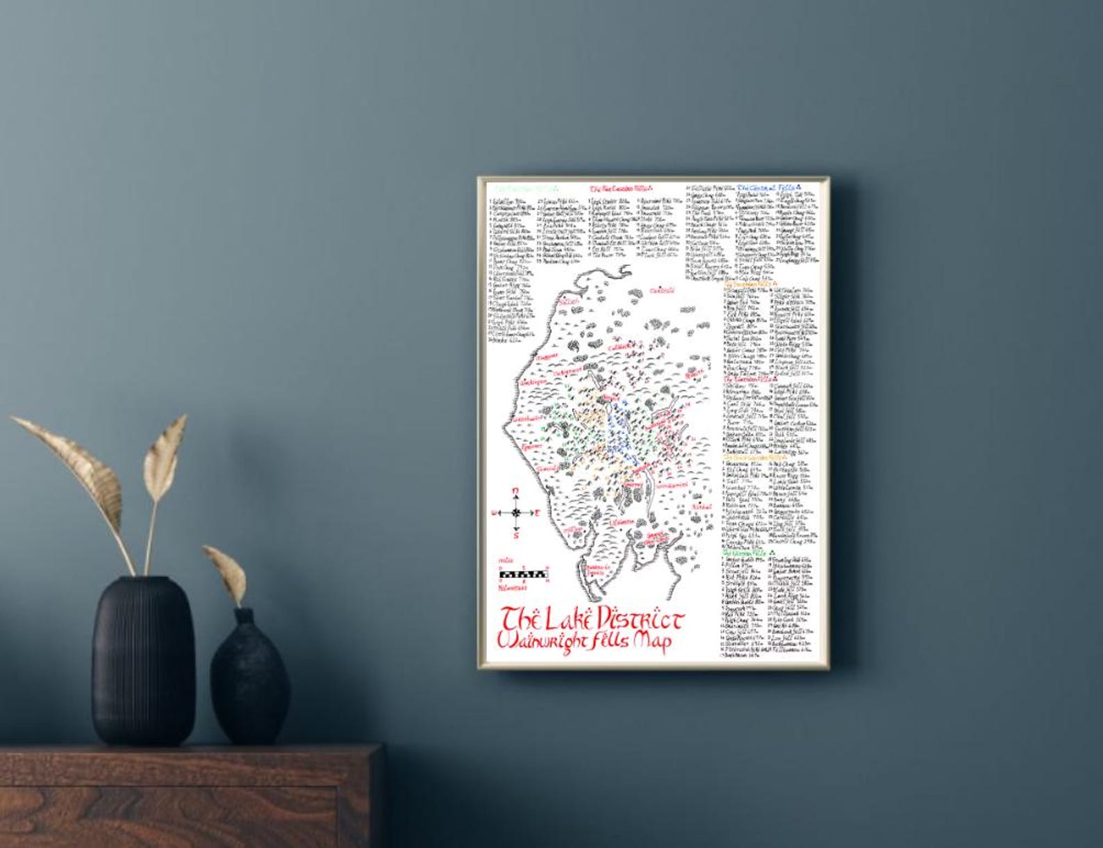 Map of Lake District Wainwright Fells Hand Drawn Tolkien Style Map ...